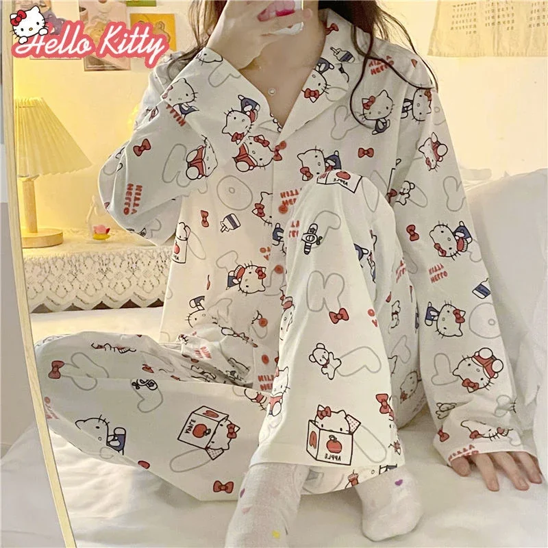 Hello-Kitty-Sleepwear-Oversized-Pajamas-Women-Long-Sleeves-Wide-Leg ...