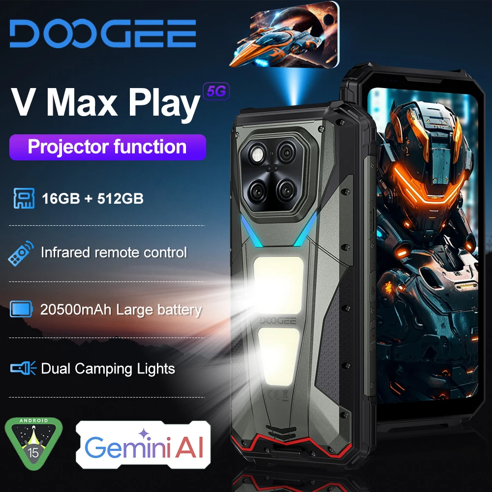 DOOGEE V Max Play Projector Rugged Phone 16GB+512GB 20500mAh 200MP ...