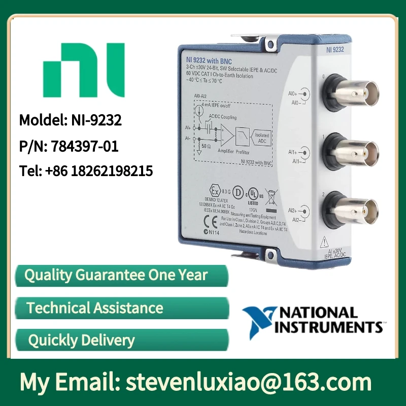 NI 9232 784397-01 3 채널, 102.4 kS/ s/ CH, ± 30 V, C 시리즈 사운드 및 진동 입력 모듈