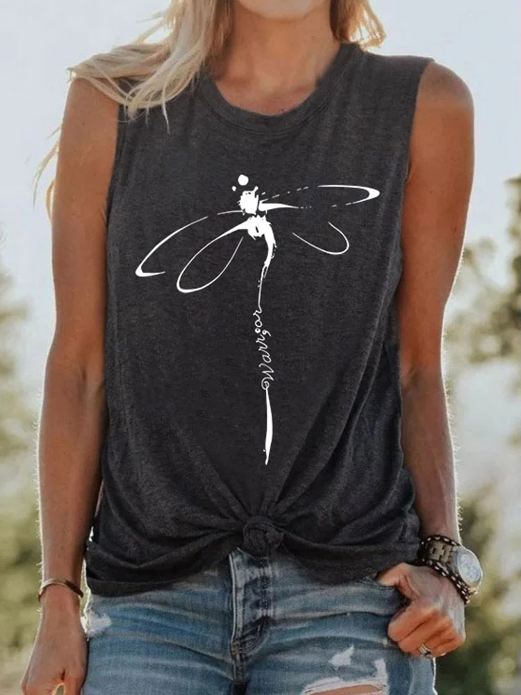 Womens-Dragonfly-Tank-Top-Vintage-Nature-Insect-Graphic-Vest-Beach ...