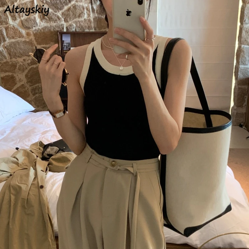 Tanks Women Casual Streetwear Patchwork Summer Simple Popular Slim Sexy Female Korean Style All