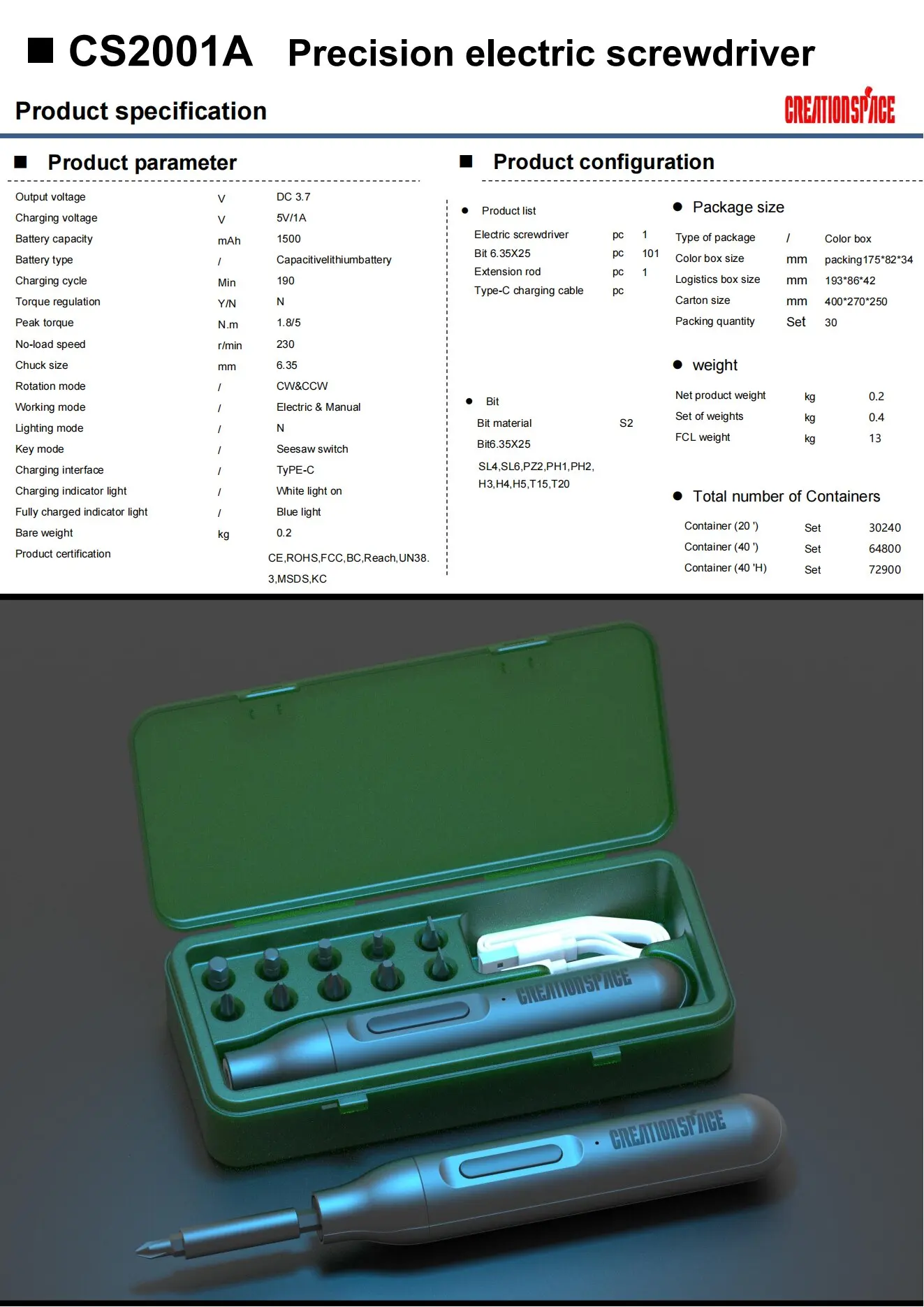 Perceuse Visseuse Sans Fil,CreationSpace-Mini tournevis électrique pour ...