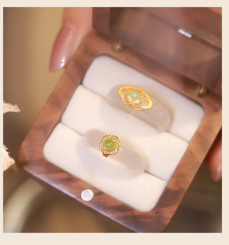 Anillos de flor de Jade de imitación Vintage Simple para mujer y niña ...