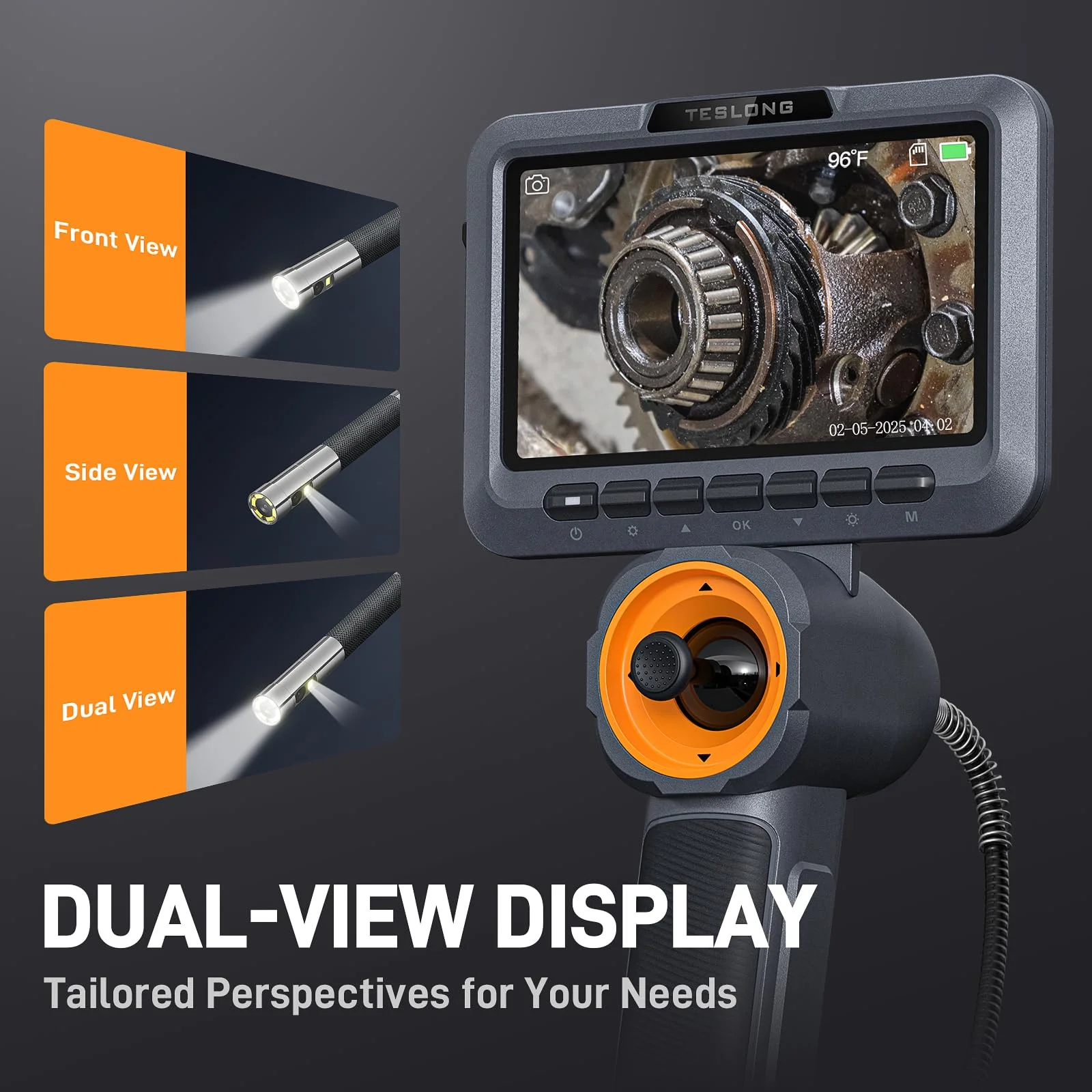 6.5mm Dual Lens 360 Articulating Borescope with Light, 5'' Monitor ...