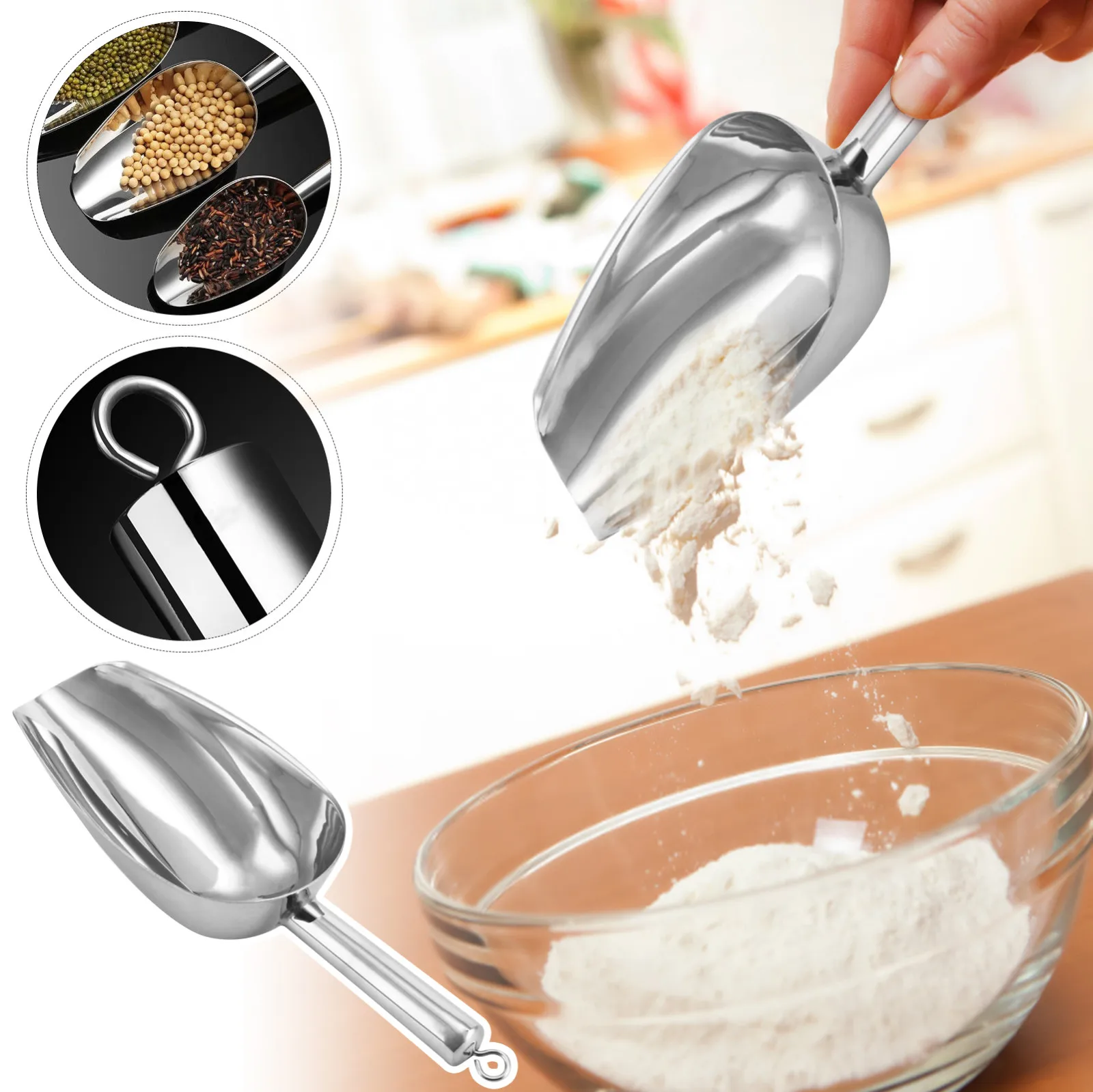 Stainless-Steel Ice Cube Scoop Bar Buffet Kitchen Spice Candy Flour Nut ...