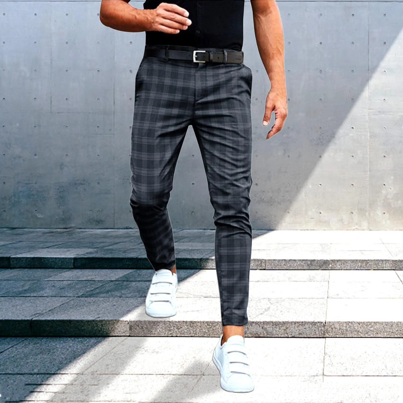 Men-s-Leisure-Pants-Slim-Fit-Straight-Leg-Trousers-Fashion-Casual-Plaid ...