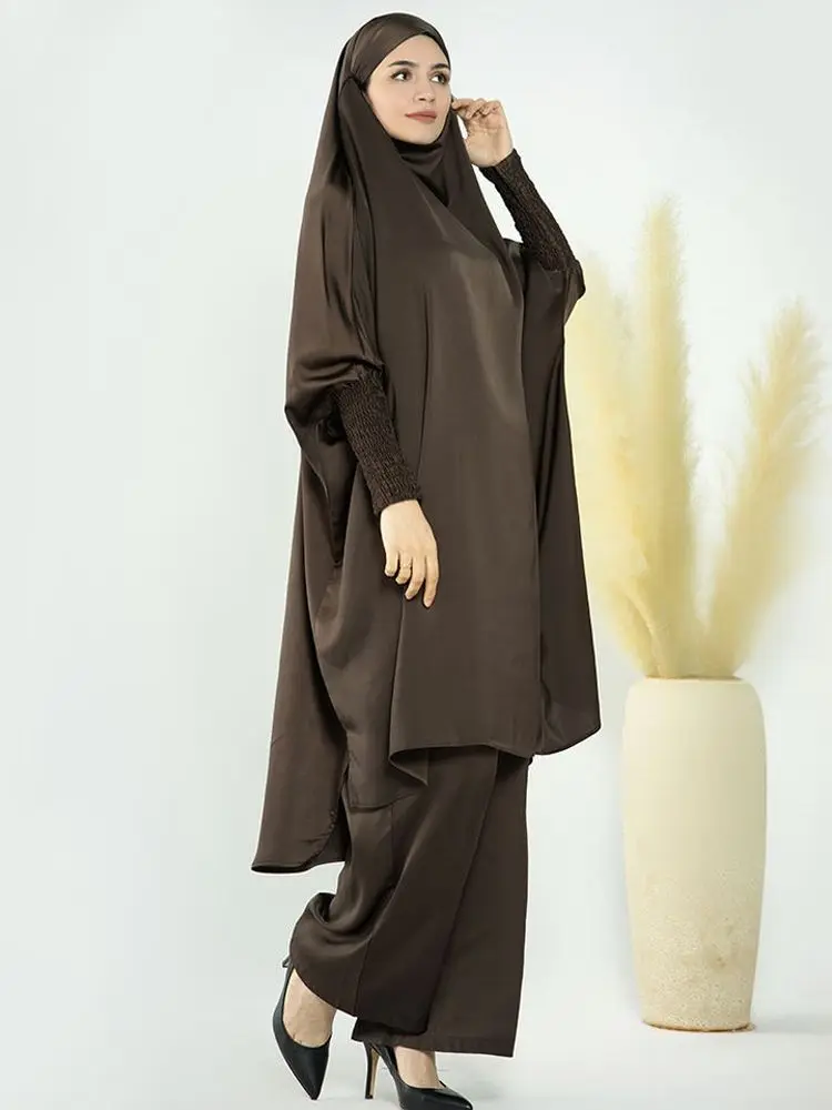 Jilbab 2 Piece Set Satin Dubai Turkey Ramadan Muslim Woman Prayer ...