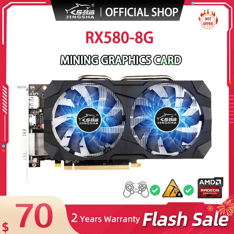 Placa de vídeo jingsha rx 580 8gb 256bit 2048sp gddr5 placas gráficas ...