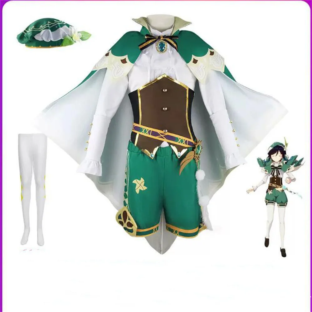 Venti Genshin Impact Cosplay Costume Dress Uniform Coat Cloak Halloween ...