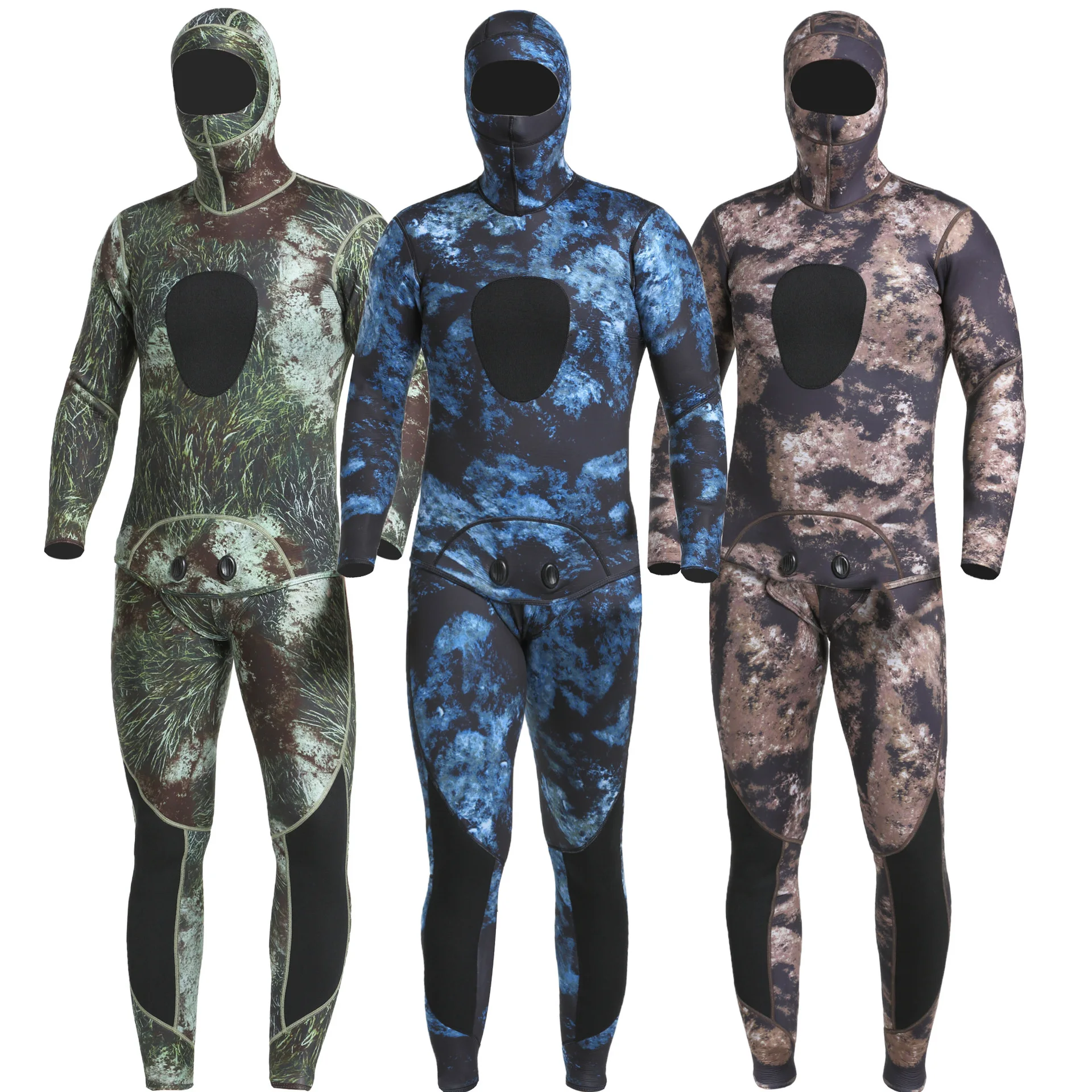 Men 3mm Neoprene Surf Scuba Wetsuit Camouflage Split Two piece Hooded ...