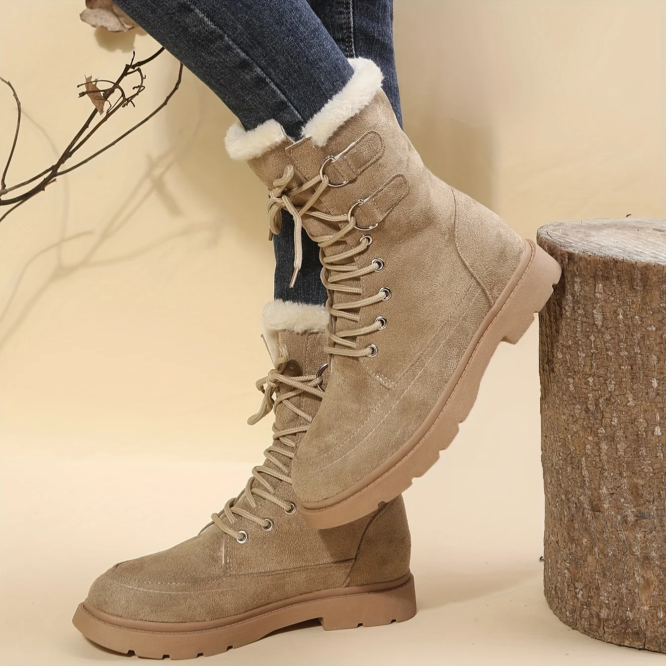 Botas-mullidas-con-cordones-para-mujer-zapatos-de-plataforma-forrados-t ...