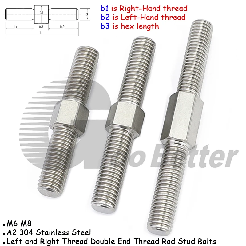 2pcs-A2-304-Stainless-Steel-Dual-Head-Threaded-Bar-Stick-M6-M8-Left-and ...