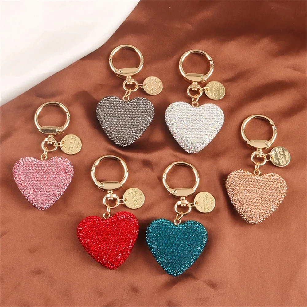 Full Rhinestone Heart Key Chains Couple Peach Heart Car Keychain Women ...