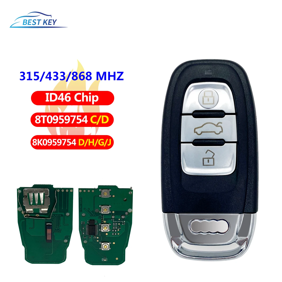 BEST KEY Smart Remote Key Semi Keyless 3BTN 315MHz/433MHZ/868MHZ 8T0 ...