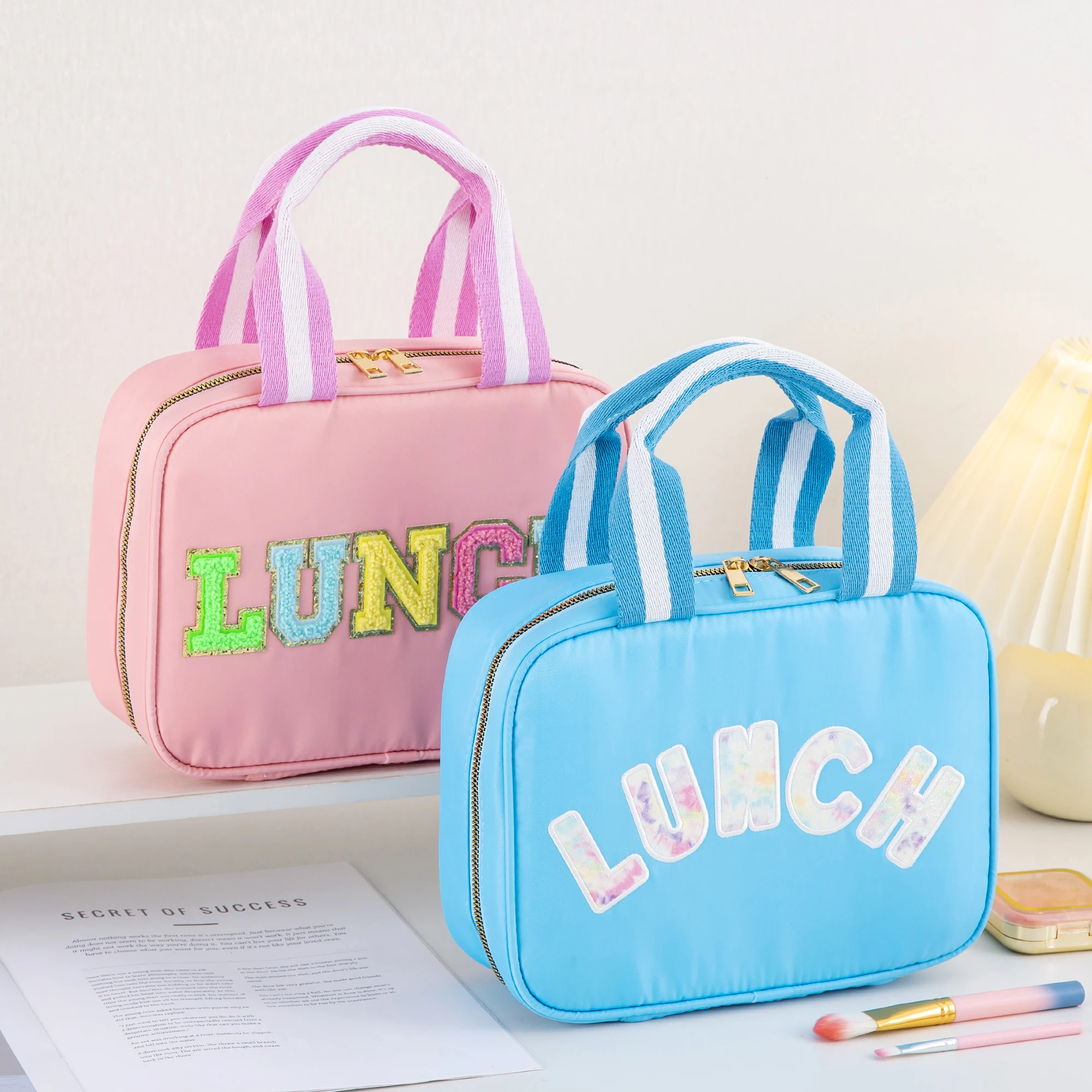 Girls-Boys-Preppy-Cute-Reusable-Nylon-Insulated-Tote-Lunch-Box-Cooler ...