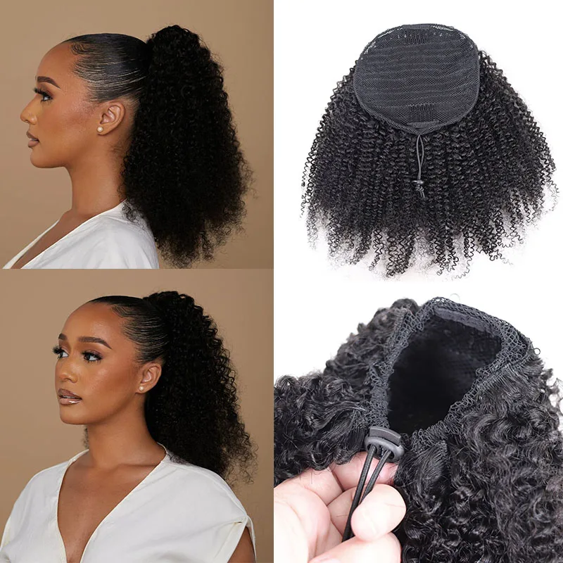 Afro-Kinky-Curly-Drawstring-Ponytail-Human-Hair-Extensions-Pony-Tail ...