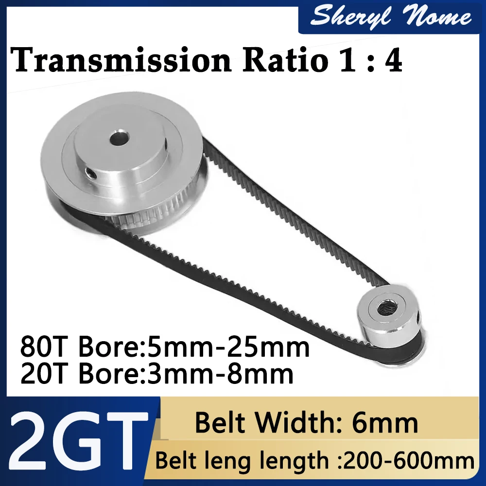 2GT Timing Belt Pulley Set 80T 20Teeth Tensioning Wheel Bore3~25mm Belt ...