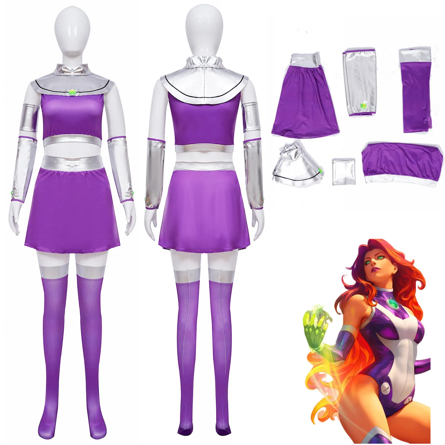 Anime-Teen-Titans-Starfire-Women-Girl-Tops-Skirts-Dress-Socks-Sleeve ...