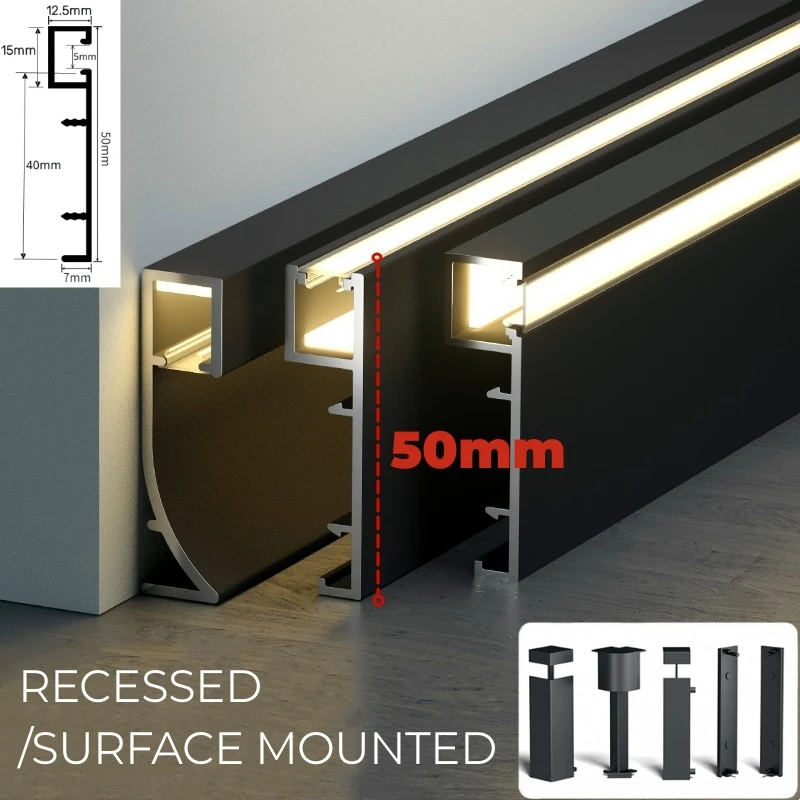 0-5-m-1m-versteckte-Ecke-LED-Sockel-leiste-Aluminium-profil-Einbau ...