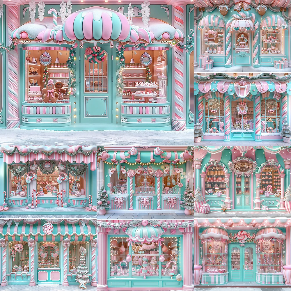 Christmas-Candy-Store-Photography-Backdrop-Family-Portrait-Wooden-Door ...