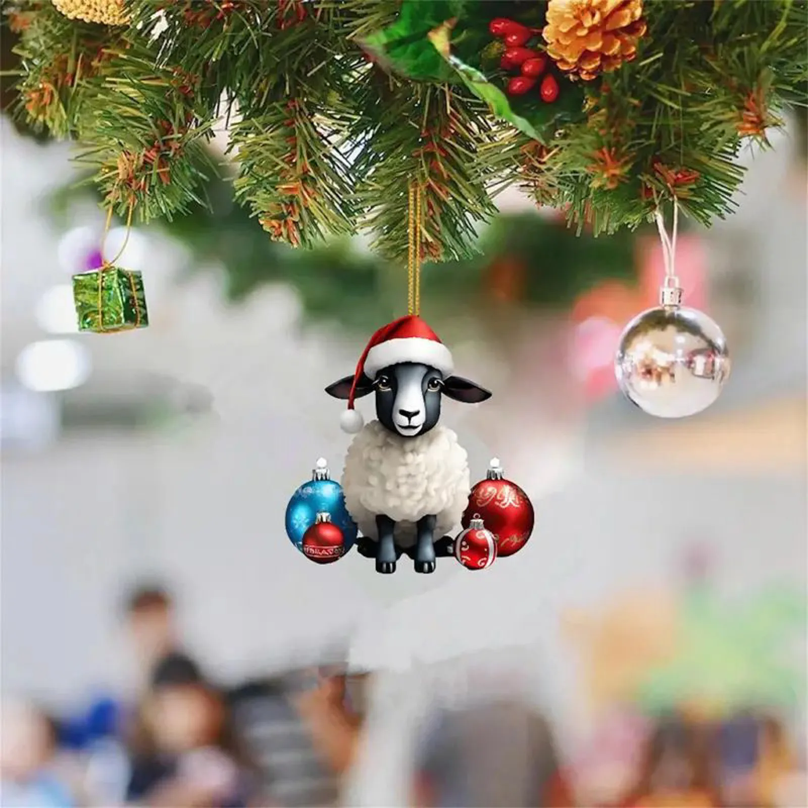 Christmas Hanging Flat Acrylic Cute Sheep Pattern Christmas Tree ...