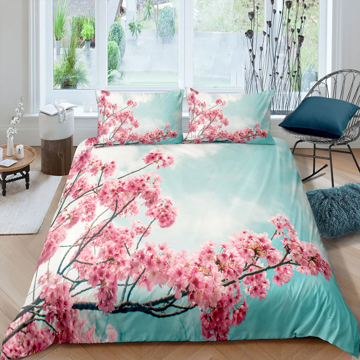 Luxo 3D Cherry Blossoms Bedding Set for Kids, Capa de edredão, Fronha ...