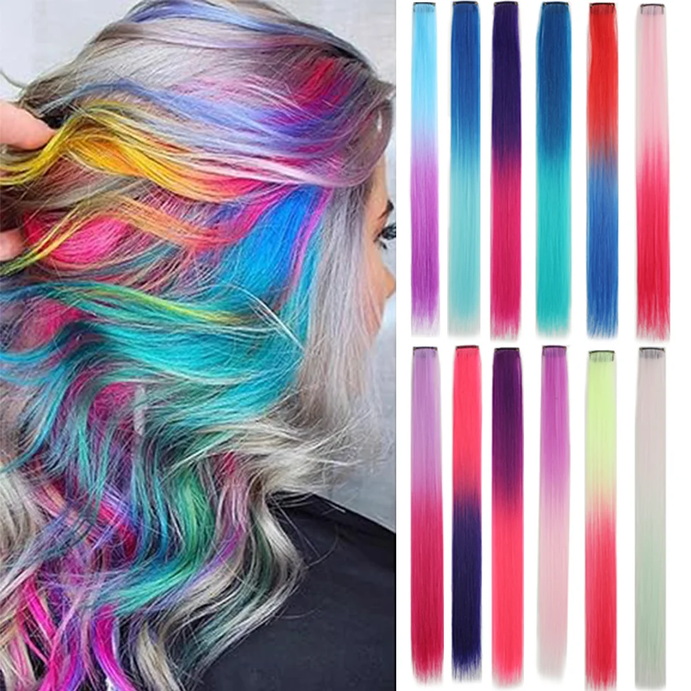 10PCS/Pack Colored Party Highlights Clip in Hair Extensions for Girls ...
