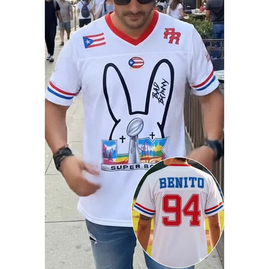 Men's Puerto Rico Print T-shirt Bad Bunny Super Bowl American Rugby ...