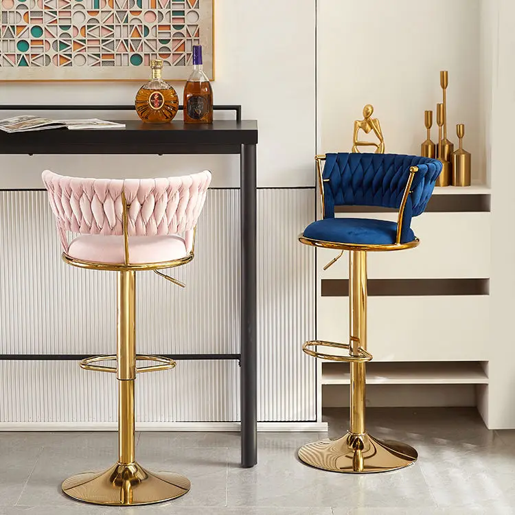 Nordic-Rotating-Lifting-Bar-Chair-High-Foot-Stool-with-Velvet-Backrest ...