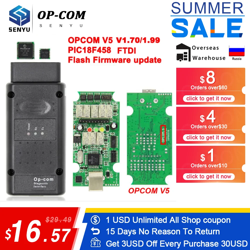 OPCOM V5 1.70 PIC18F458 aktualizacja oprogramowania FTDI Flash 1.99 magistrala CAN OP COM dla ...