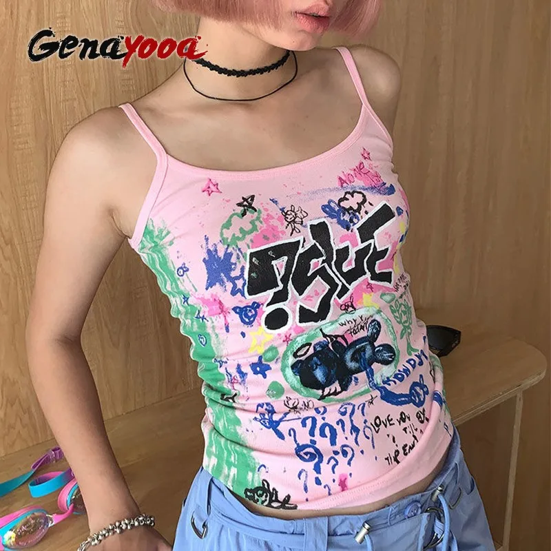 Genayooa-American-Retro-Print-Graphic-Camisole-Summer-Grunge-Tops ...