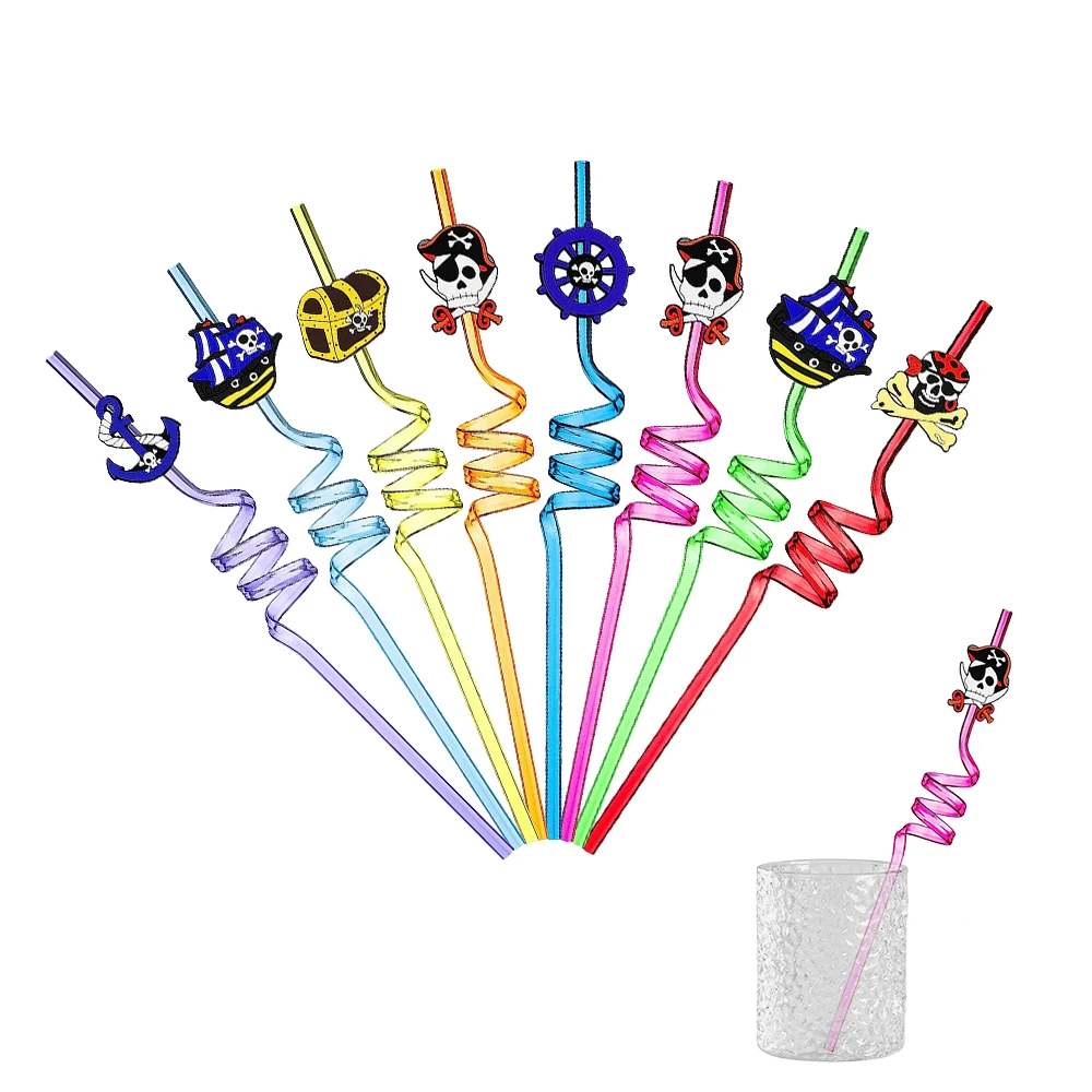 8Pcs-Pirate-Straws-reusable-Pirate-skull-theme-drinking-Straws-Kids ...