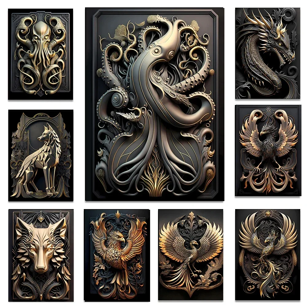 Zodiac-Deities-Animal-Heads-Three-dimensional-Sculptures-Posters-and ...