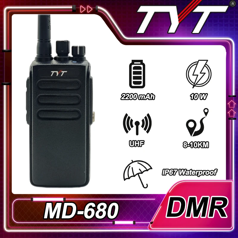 TYT-MD-680-DMR-Walkie-Talkie-UHF-10W-Encryption-IP67-Waterproof-Long ...