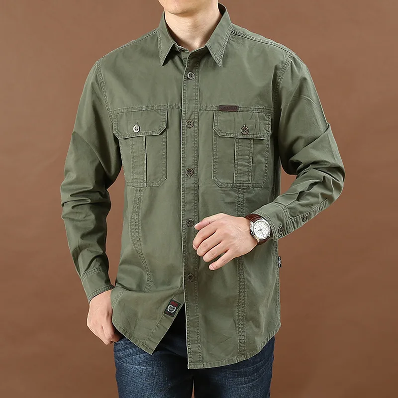 Primavera-autunno-Vintage-puro-cotone-solido-camicetta-uomo-manica ...