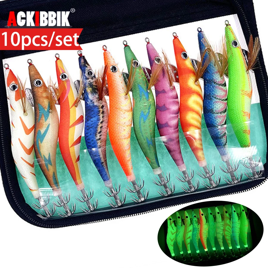 Ackibbik 10pcs/set Glow Shrimp Prawn Lure Squid Jig Hook Saltwater 12cm ...