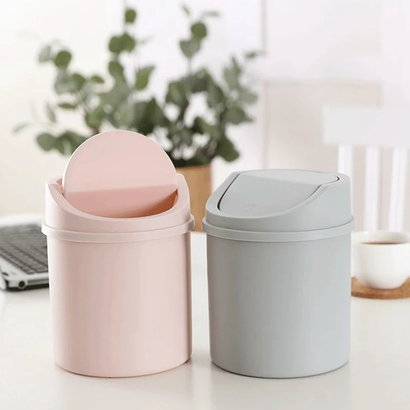Mini Desktop Bin Small Trash Can Tube With Cover Bedroom Trash Can ...