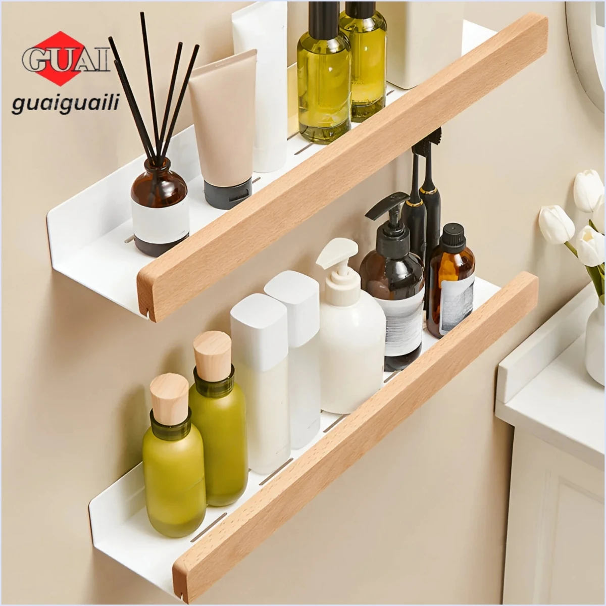 bathroom-shelf-Wall-Mounted-Punch-Storage-Holders-Racks-living-room-no ...