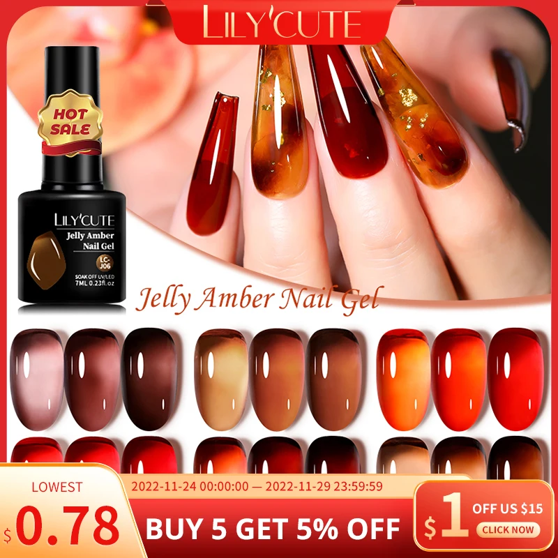 Lilycute 7ml Jelly Amber Gel Nail Polish Autumn Nail Art Bloom Leopard Pattern Nail Gel Semi ...