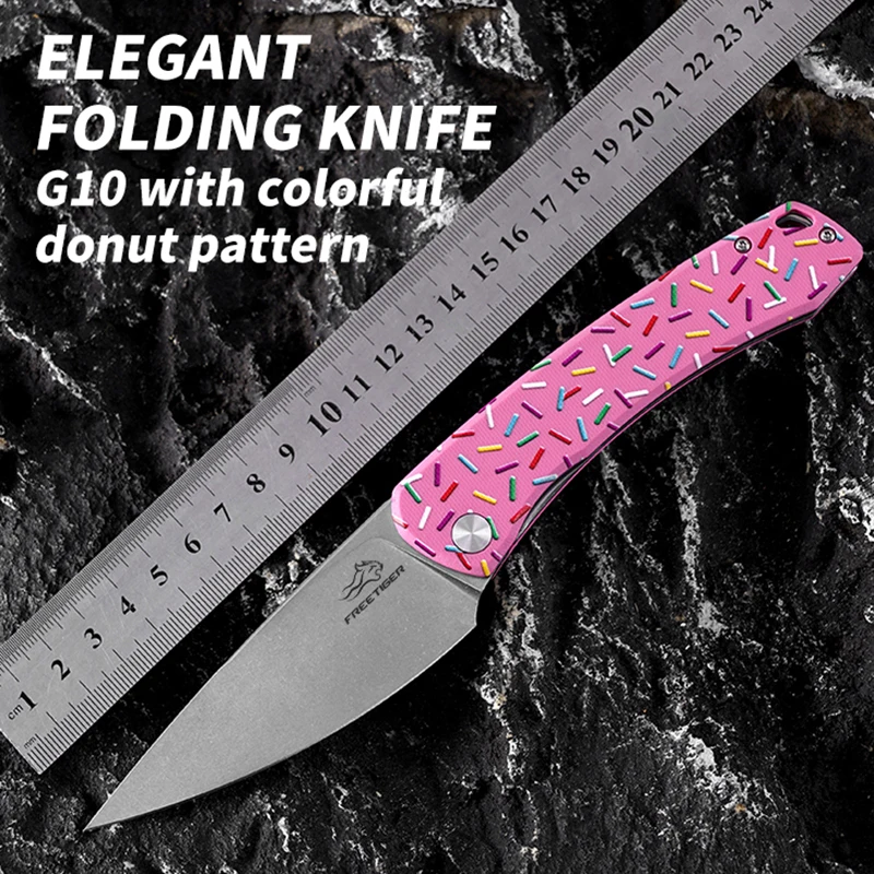 FREETIGER Donut Folding Knife D2 Blade, EDC Tactical Pocket Knife ...