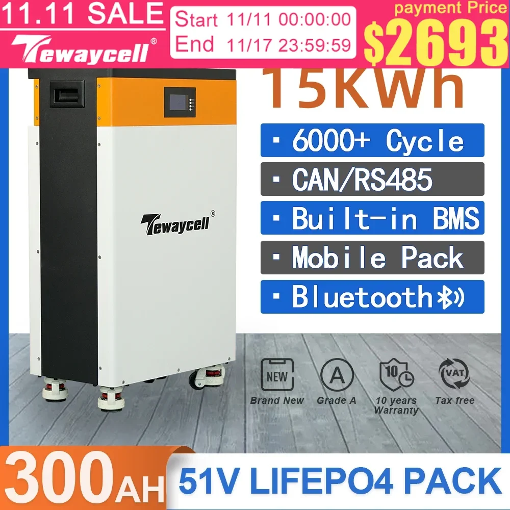 Tewaycell-15KWh-Powerwall-48V-51V-300Ah-LiFePO4-Battery-Pack-6000Cycle ...