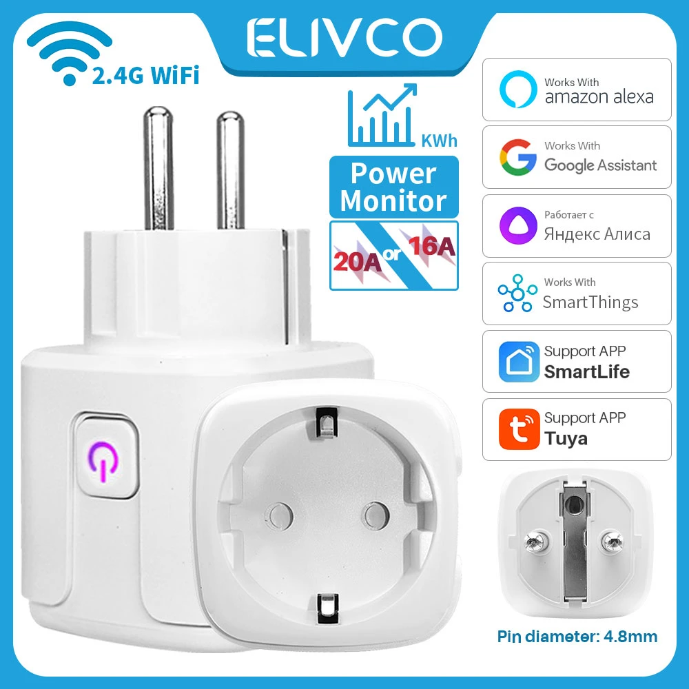 Tuay Smart Socket Eu16a/20a Wifi Smart Plug With Power Monitoring Smart ...