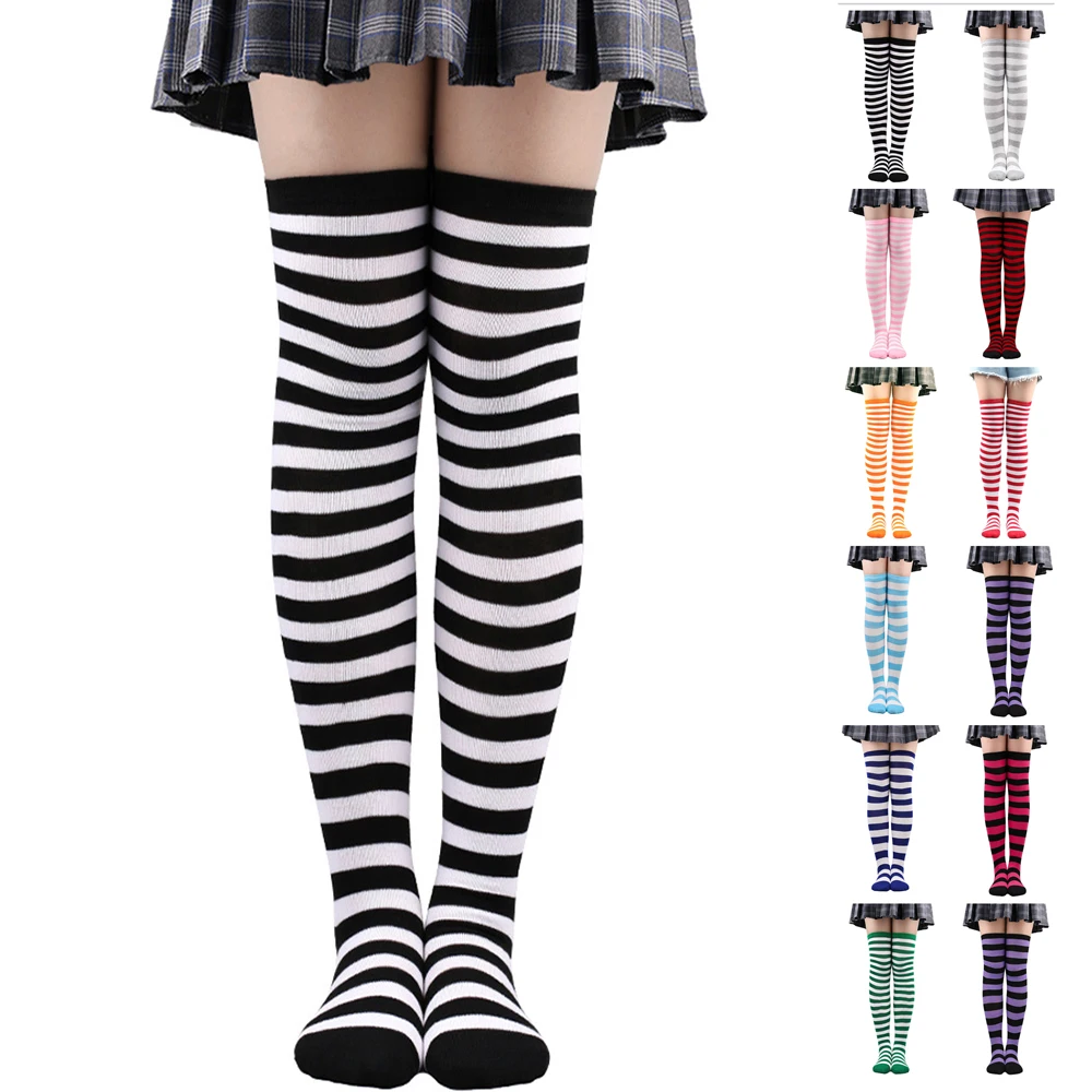 Girls-Trendy-Anime-Striped-Thigh-High-Stockings-Over-Knee-Party-Dance ...