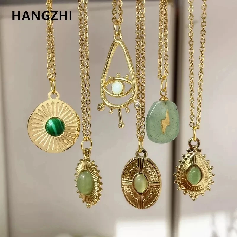 Daisy Natural Stone Hollow Eyes Pendant Water Drop Gold Color Chain ...