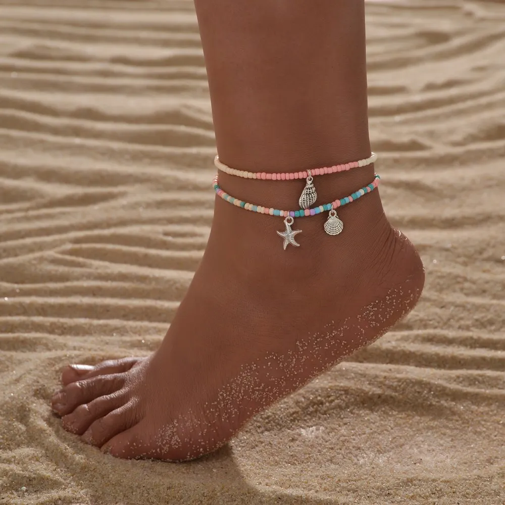 2-piece-set-of-Bohemian-style-colorful-rice-bead-conch-shell-tassel ...