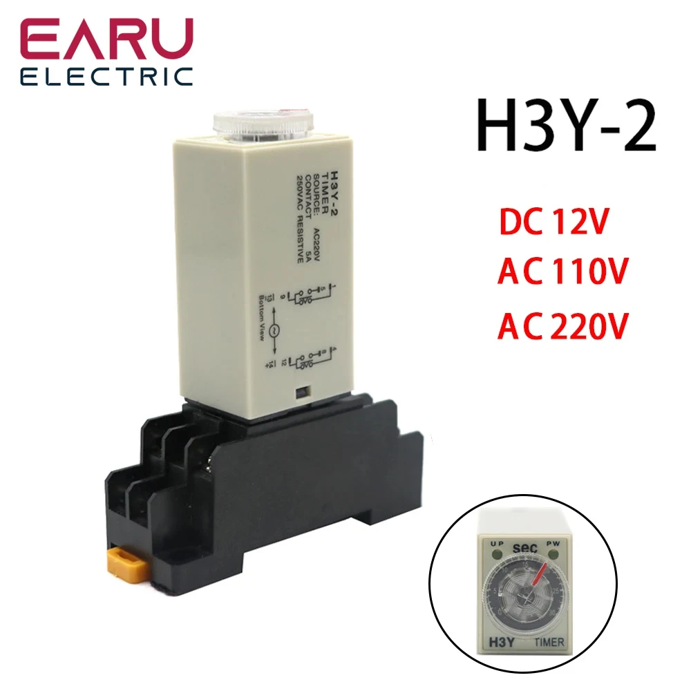 Delay-Timer-H3Y-2-AC110V-AC220V-DC12V-With-Base-Socket-Power-on-Delay ...