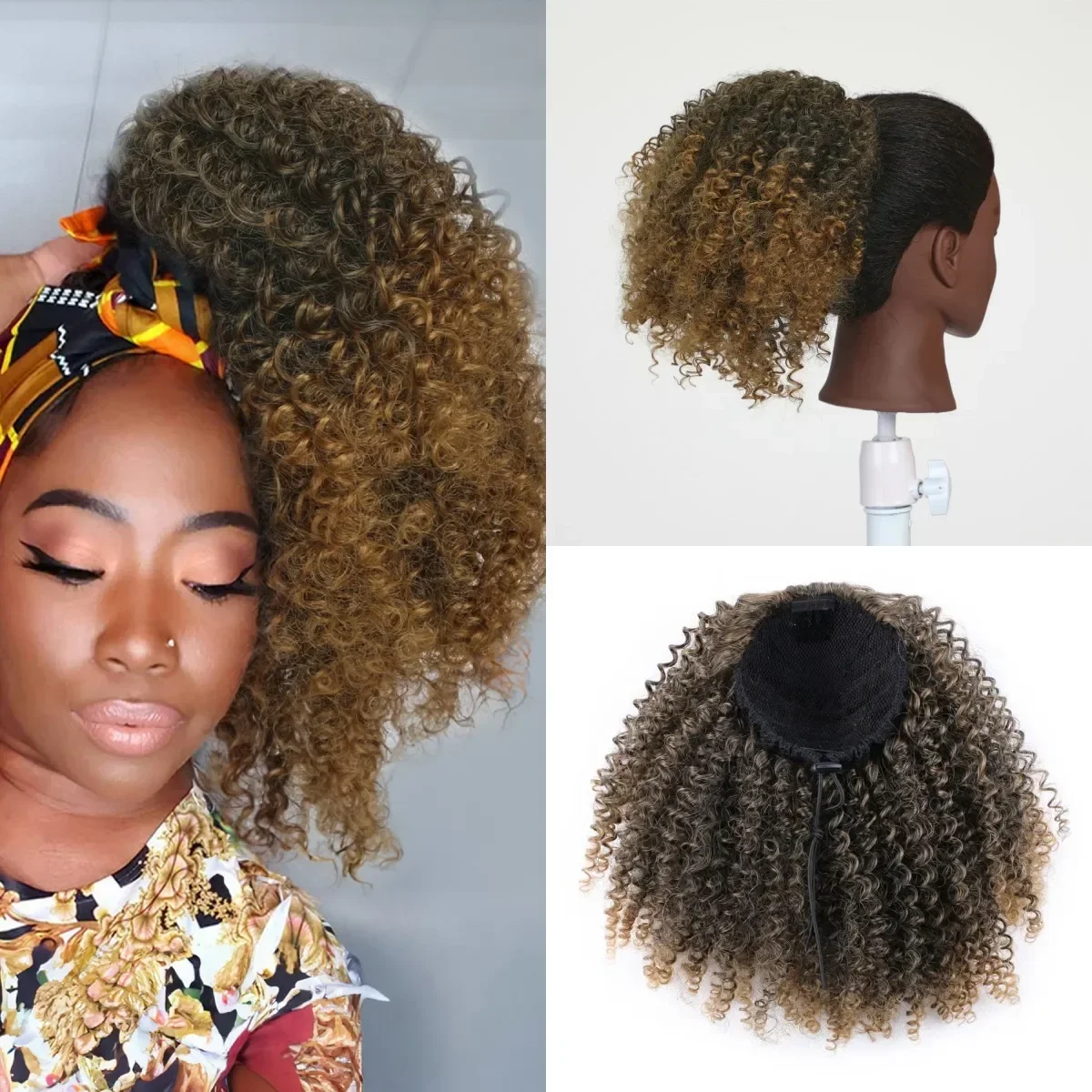 Coleta-corta-sint-tica-Afro-Puff-rizada-con-cord-n-extensiones-de ...