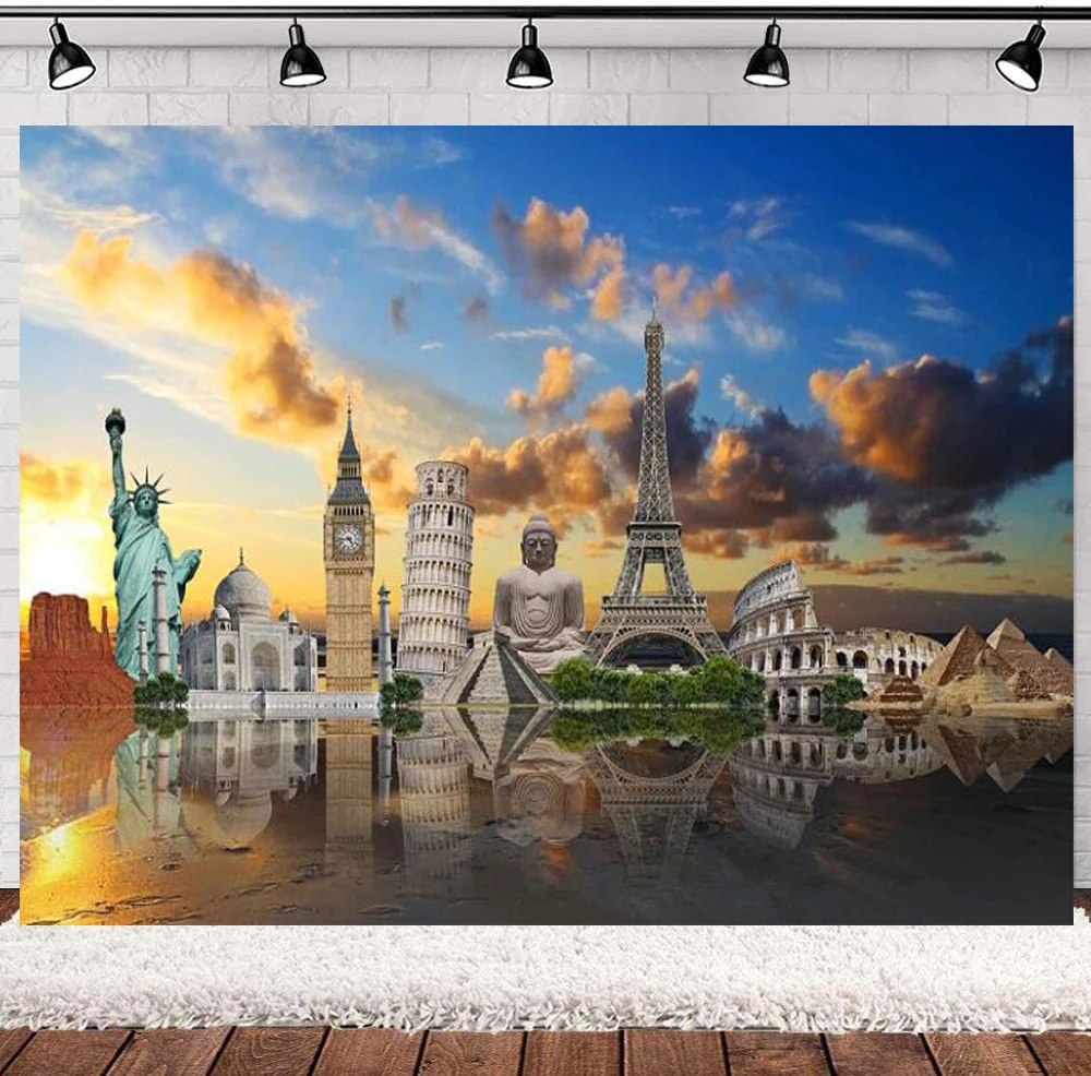 World-Travel-Photography-Backdrop-Global-Landmarks-Background-Theme ...