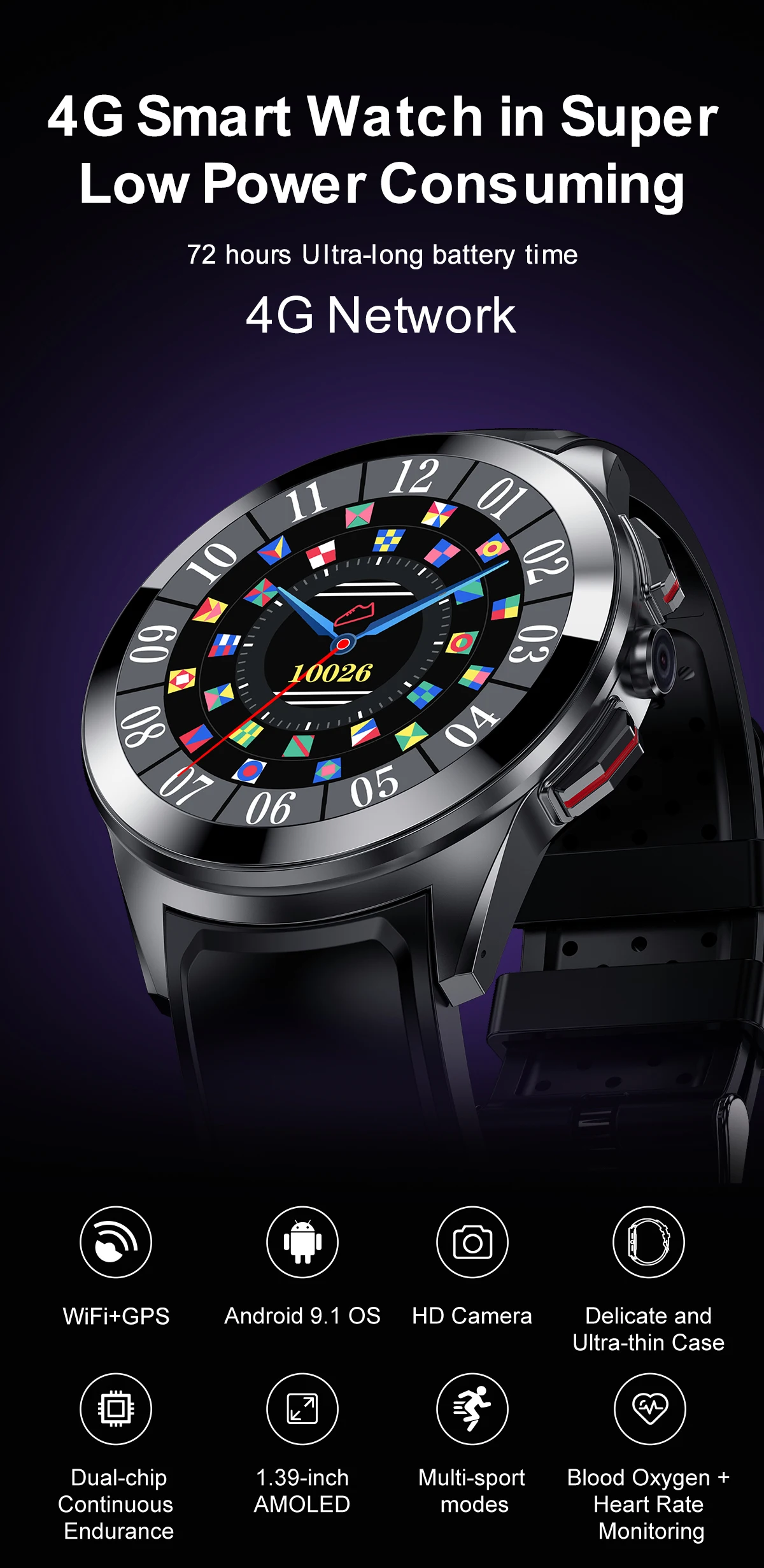 2021 SIM card smart watch LT10 4G Network GPS camera smartwatch AMOLED ...