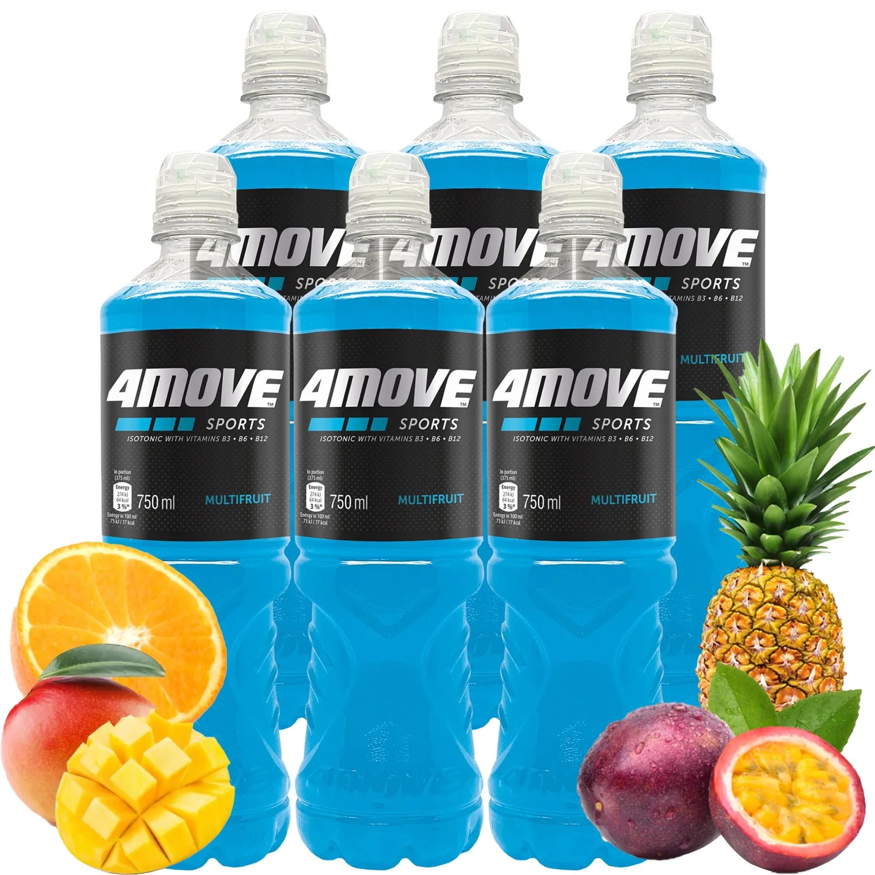 4Move Non-carbonated Isotonic Drink with Multi-fruit Flavour 750 ml x 6 ...